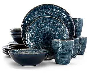 ELAMA Deep Sea Mozaic 16-piece Round Stoneware Dinnerware Set - One-color