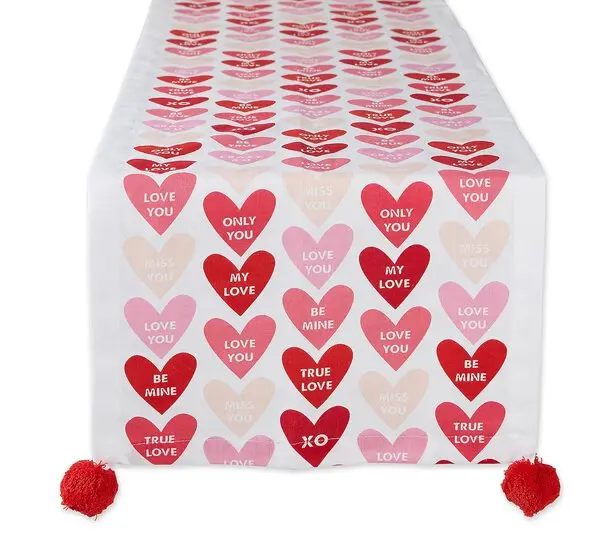 DESIGN IMPORTS Coversation Hearts Table Runner 4' X 72 - One-color