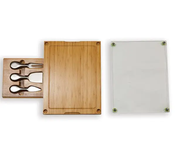 PICNIC TIME Glass Top Cheese Cutting Board & To Ols Set