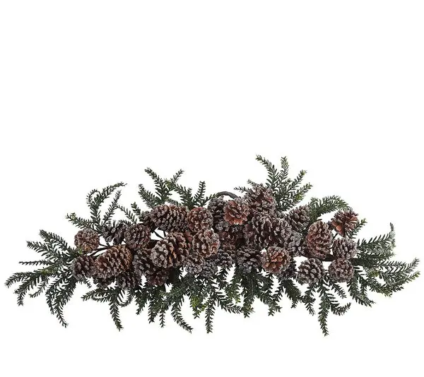 NEARLY NATURAL 28' Iced Pinecone Swag By - One-color