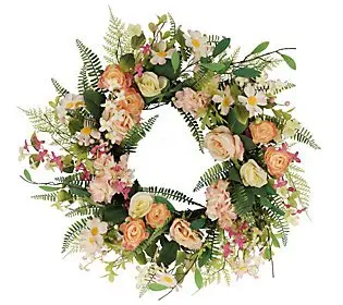 PULEO INTERNATIONAL Puleo 24' Rose/hydrangea Floral Spring Wreath - One-color