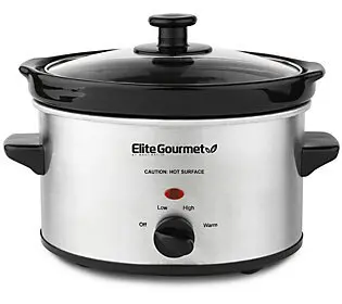 ELITE Gourmet 2 Qt Oval Stainless Steel Slow Co Oker - Silver