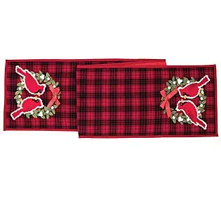 C&F HOME 13' X 72' Cardinal Plaid Wreath Table Unner - One-color
