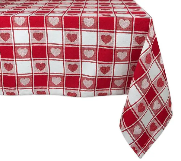 DESIGN IMPORTS 60' X 84' Hearts Woven Check Tab Lecloth - One-color