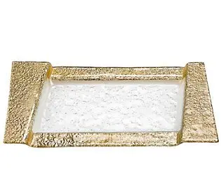 BADASH CRYSTAL Rimini Gold 7' X 13' Hand-crafted Glass Snack O R Vanity Tray - One-color