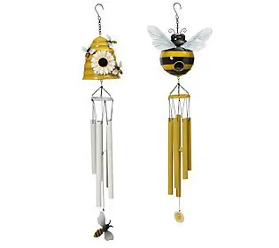 GERSON INTERNATIONAL S/2 Assorted 32.4'h Metal Bee Windchimes Ger Son Co - One-color