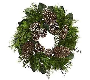 NEARLY NATURAL 28' Pinecone And Pine Wreath By