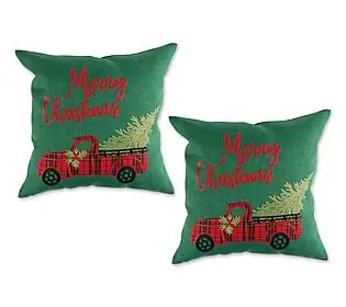 DESIGN IMPORTS Set Of 2 Merry Christmas Truck P Llow Covers - One-color