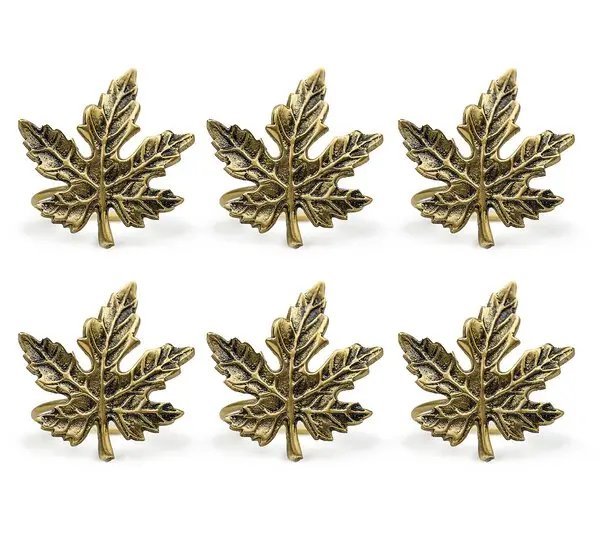 DESIGN IMPORTS Set Of 6 Gold Maple Leaf Napkin Gs - One-color