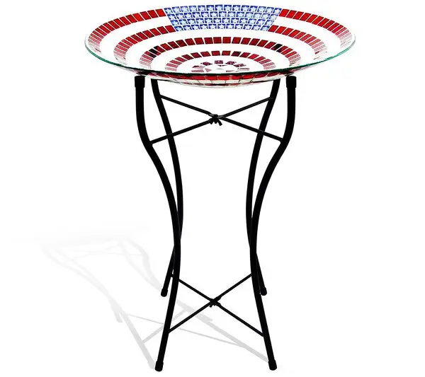 BACKYARD EXPRESSIONS Glass Mosaic American Flag Bird Bath - One-color