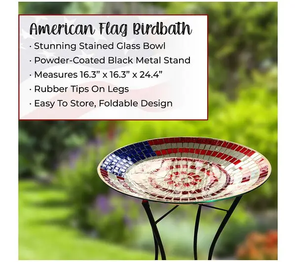BACKYARD EXPRESSIONS Glass Mosaic American Flag Bird Bath