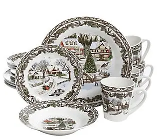 Gibson Home Christmas Toile 16-piece Dinnerware Set - One-color
