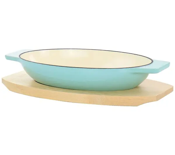 MARTHA STEWART 2 Piece Cast Iron Oval Casserole And Trivet Set - One-color