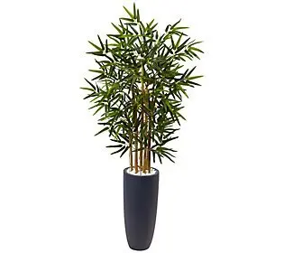 NEARLY NATURAL 4' Bamboo Tree In Gray Cylinder Planter Near Ly Natural - One-color