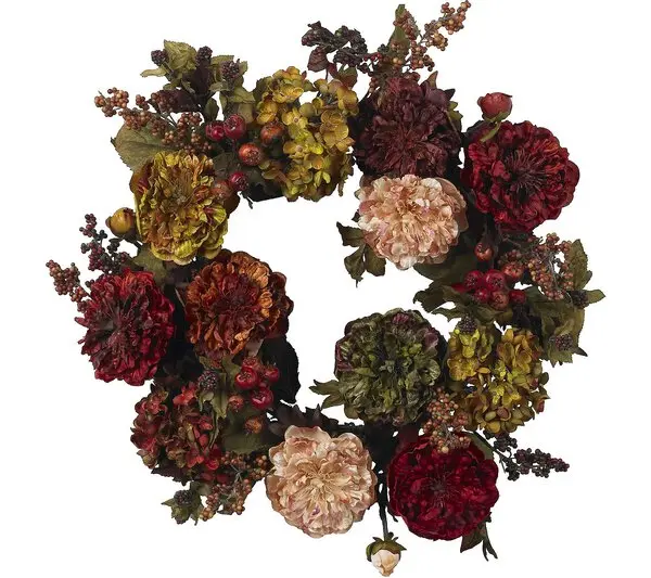 NEARLY NATURAL 22' Autumn Hydrangea Peony Wreath Nearly Nat Ural - One-color