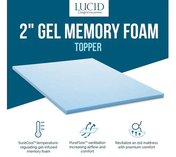 LUCID Comfort Collection 2' Gel Memory Foam Top Per Queen
