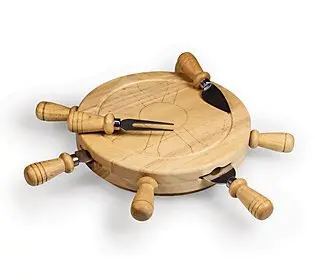 PICNIC TIME Ship Wheel Lazy Susan Cheese Board Tools Set - One-color