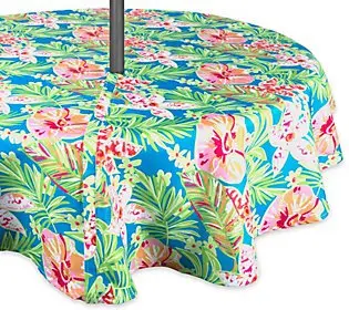 DESIGN IMPORTS Summer Floral Tablecloth W/ Zipp Er 60' Round - One-color