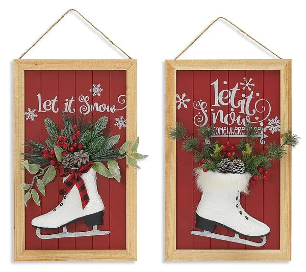 GERSON INTERNATIONAL Set Of 2 23-in H Holiday Sign W/ Skate Gerso N Co - One-color