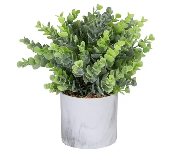 NORTHLIGHT 9' Artificial Eucalyptus In A Marble Style Pot - One-color