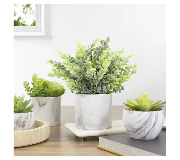 NORTHLIGHT 9' Artificial Eucalyptus In A Marble Style Pot