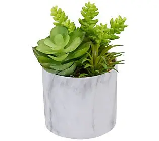 NORTHLIGHT 6.5' Artificial Succulents In Faux M Rble Pot - One-color