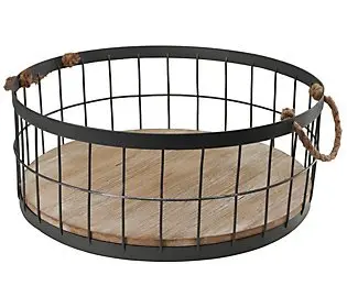 PULEO INTERNATIONAL S/2 Wire Baskets W/wood Bases Puleo Internat Ional - One-color