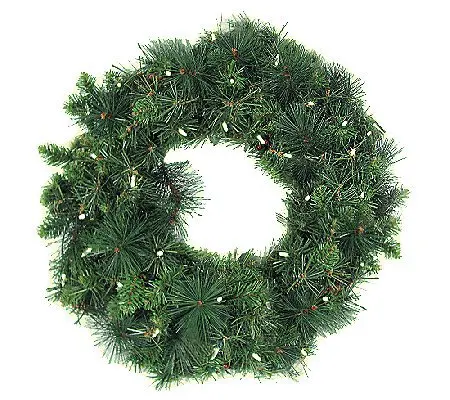 QVC Brite Star Battery Operated 24in 35lt Anchorage Pine Wreath - One-color