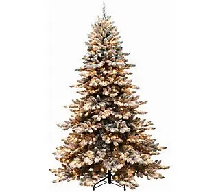 PULEO INTERNATIONAL 7.5' Prelit Flocked Spruce Christmas Tree 700 C Lear Lights - One-color