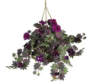 NEARLY NATURAL Morning Glory Hanging Basket By - One-color