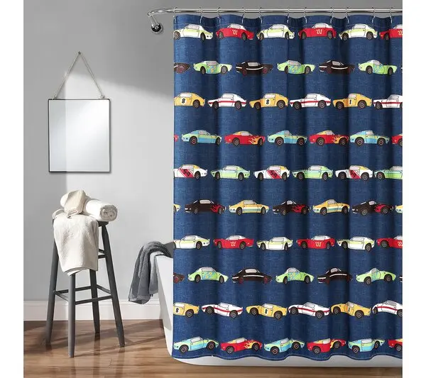 LUSH DECOR Racecars 72' X 72' Shower Curtain By - One-color