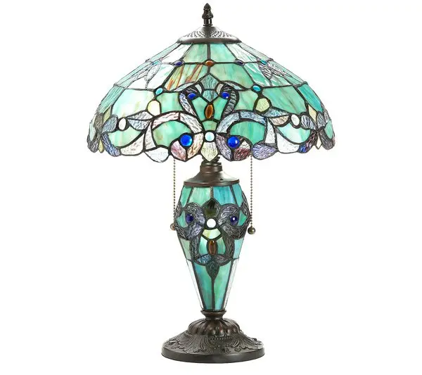 RIVER OF GOODS 20 Tiffany Style Stained Glassouble Lit Lamp - One-color