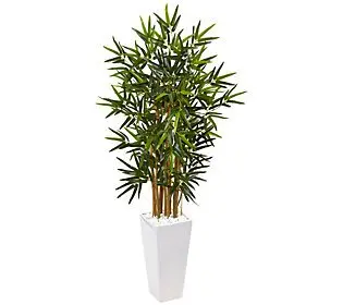 NEARLY NATURAL 4' Bamboo Tree In White Tower Planter By - One-color
