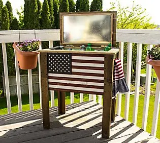BACKYARD EXPRESSIONS Wooden American Flag Coole R 57 Quart
