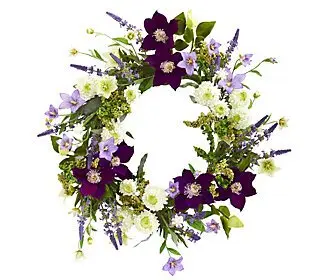 NEARLY NATURAL 22' Mixed Flower Artificial Wreath Nearly Na Tural - One-color