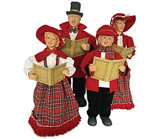 SANTA'S WORKSHOP Red Plaid Carolers Set Of 4 27' To 37 - One-color