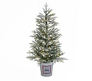GERSON INTERNATIONAL 4'h Electric Lightly Flocked Half Tree In Half Bucket - One-color
