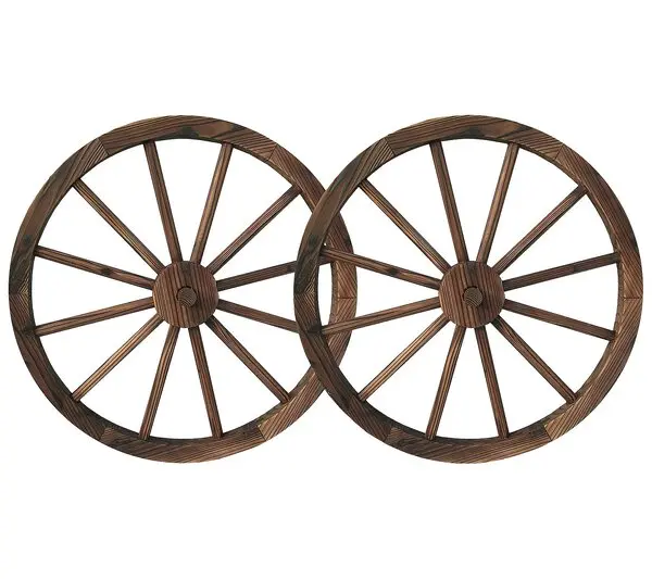 BACKYARD EXPRESSIONS Set Of 2 Brown Wooden Wagon Wheels - One-color