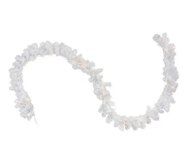NORTHLIGHT 9' X 12 Snow White Faux Garland Clear Lights - One-color