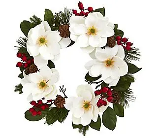 NEARLY NATURAL 26' Magnolia, Pine And Berries Wreath By - One-color