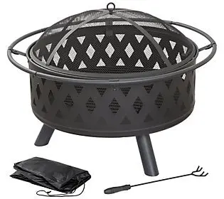 PURE GARDEN 32' Round Cross Weave Fire Pit With Cover - One-color