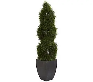 NEARLY NATURAL 5' Double Pond Cypress Spiral Topiary By - One-color