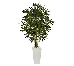 NEARLY NATURAL 6' Bamboo Tree In White Tower Planter By - One-color