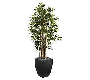 NEARLY NATURAL 5' Bamboo Tree In Black Wash Planter Nearly Atural - One-color