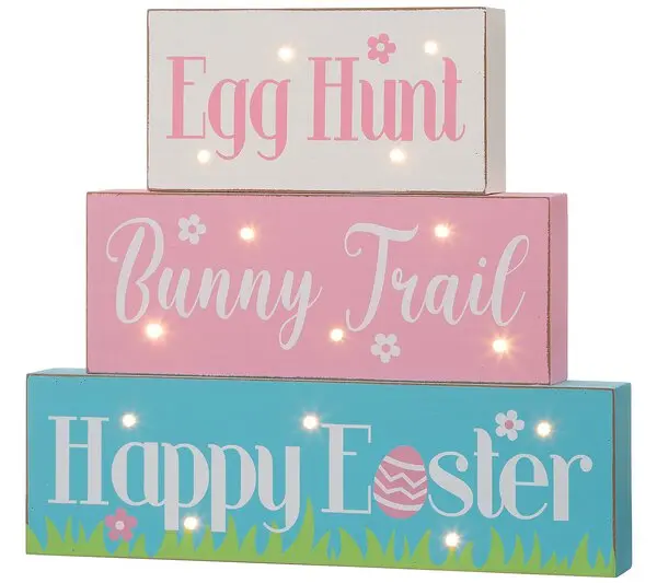 GLITZHOME Easter Led Lighted Stacking Block Tab Le Decor