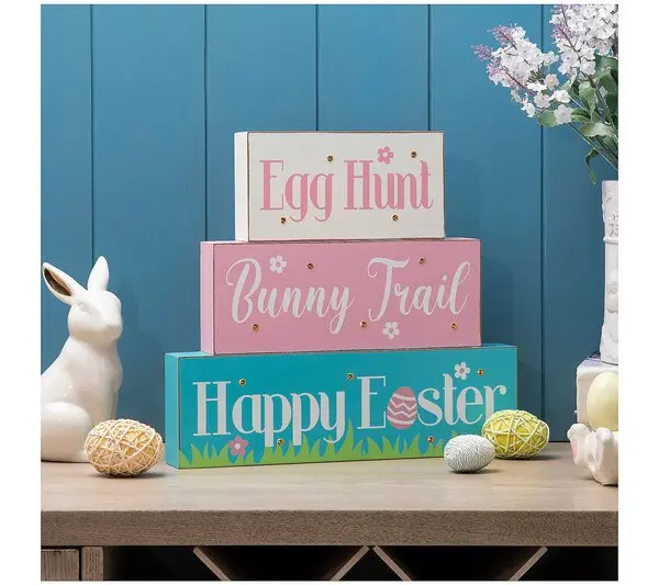 GLITZHOME Easter Led Lighted Stacking Block Tab Le Decor