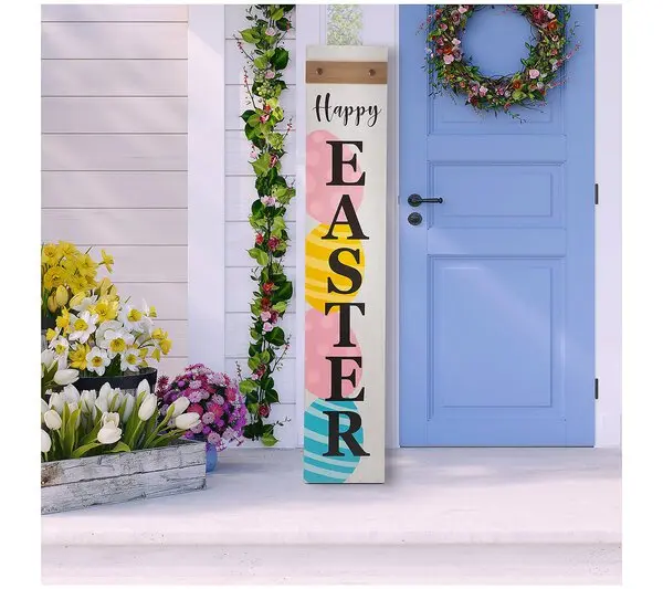 GLITZHOME Happy Easter Spring Time Colors Porch Sign