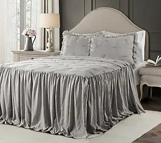 LUSH DECOR Ravello Pintuck Ruffle Skirt 3-pc Qn Bedspread By - One-color