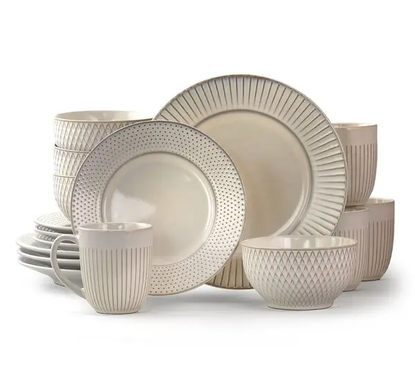 ELAMA Market Finds 16-piece Stoneware Dinnerwar E Set In White - One-color