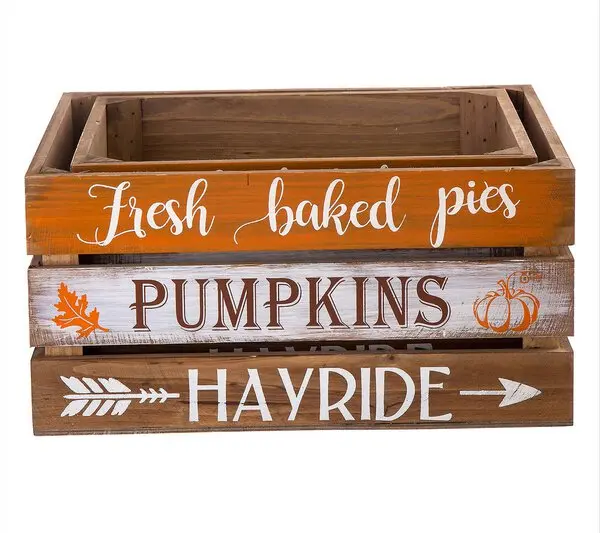 GLITZHOME Farmhouse Decorative Wooden Pumpkin B Xes S/2 - One-color